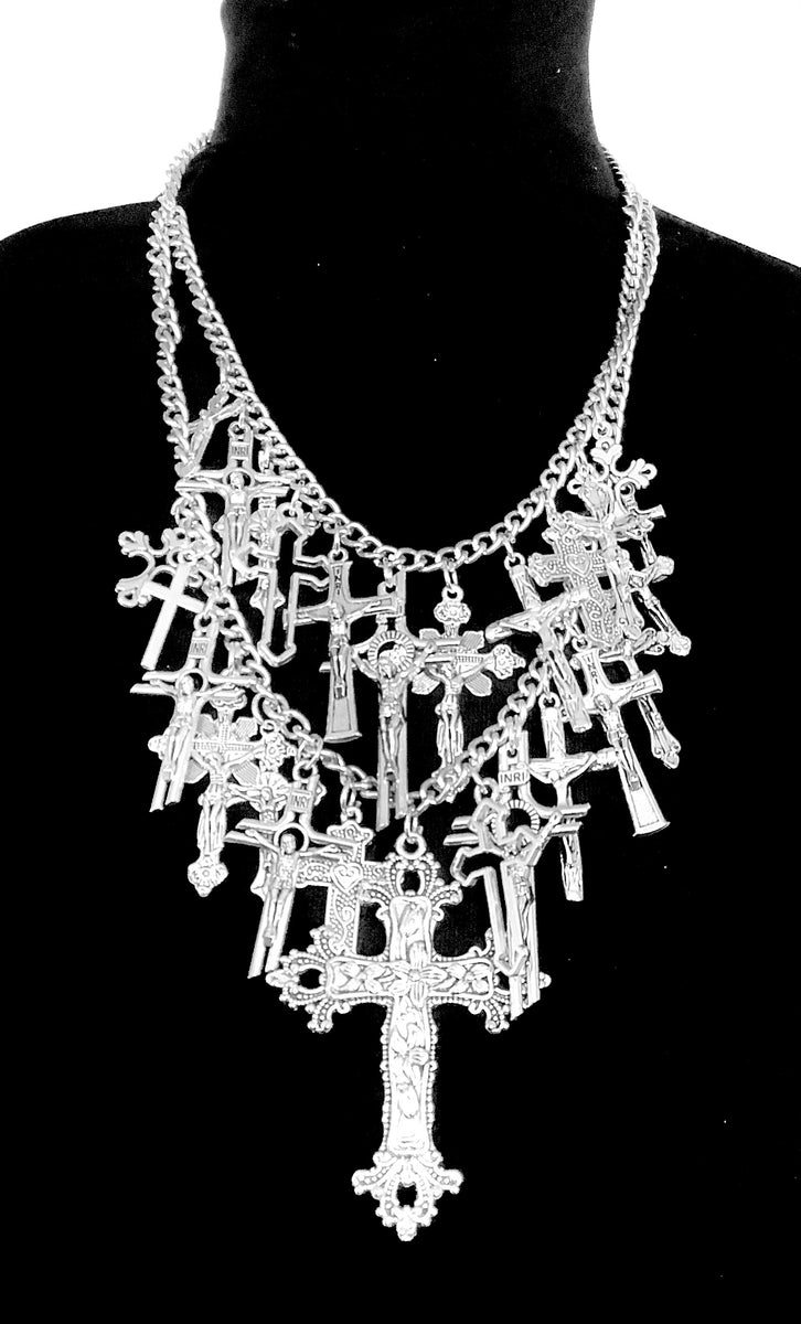 Silver Layered Multi Cross Necklace – Olivia Divine
