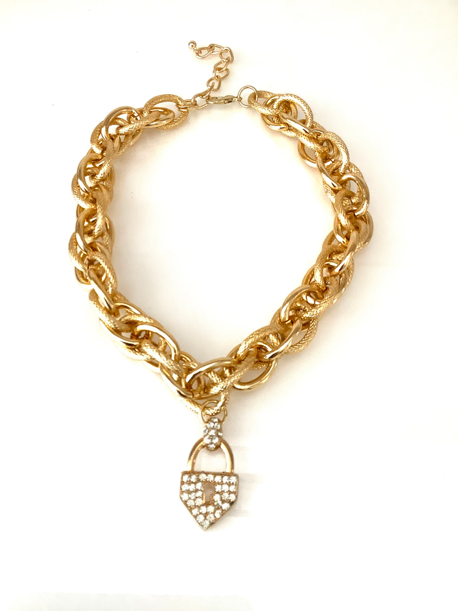 Chunky Gold Crystal Padlock Chain Necklace – Olivia Divine
