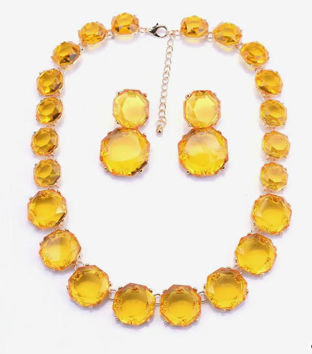 Yellow Transparent Jewel Necklace and Earrings Set – Olivia Divine